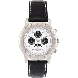 PEUGEOT Round Multi-function Moon Phase Leather Watch40mm - White