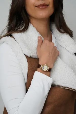 PEUGEOT Petite Sun Moon Glossy Leather Watch- 25mm - Champagne