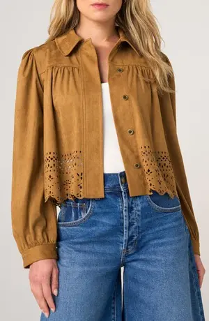 LIVERPOOL Puff Sleeve Laser Cut Jacket - Caramel