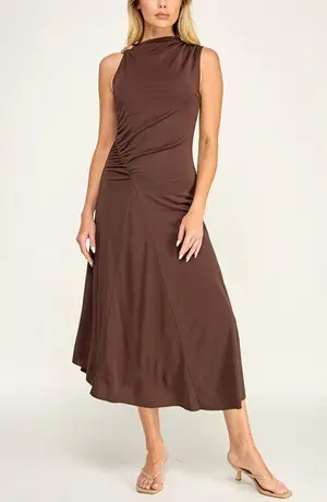 SOCIALITE Asymmetrical Knit Midi Dress - Brown