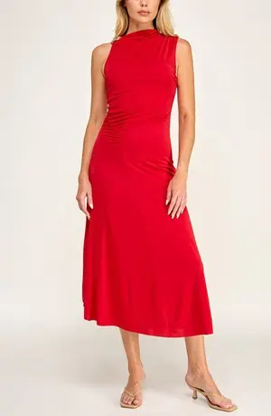 SOCIALITE Asymmetrical Knit Midi Dress - Red
