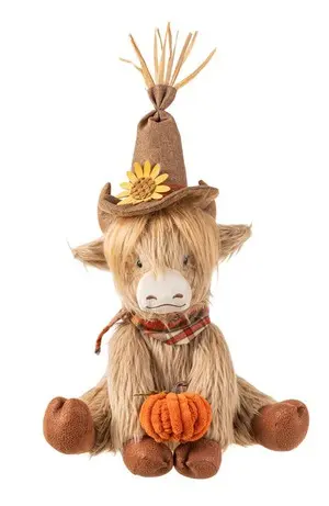 GLITZHOME Christmas Fabric Highland Cow Table Decor - Orange