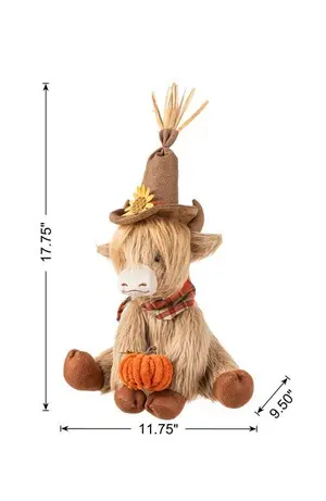 GLITZHOME Christmas Fabric Highland Cow Table Decor - Orange