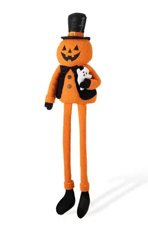 GLITZHOME 59"h Halloween Oversized Fabric Jack-o-lantern With Dangle Legs W/timer - Orange
