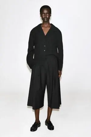 Cos Crinkled-jersey Shirt With Resort Collar - Black