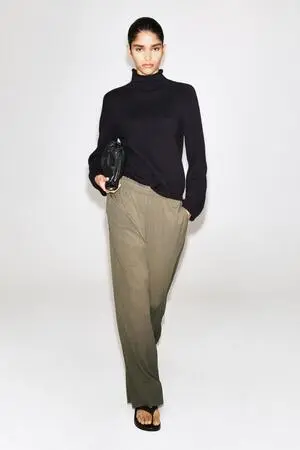 Cos Crinkled-jersey Wide-leg Pants - Beige
