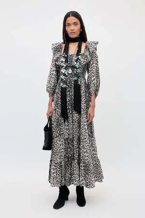 Rixo Nina Leopard Print Maxi Dress - Brown