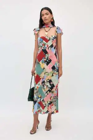 Rixo Adele Olivia Patchwork Midi Dress