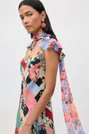 Rixo Adele Olivia Patchwork Midi Dress