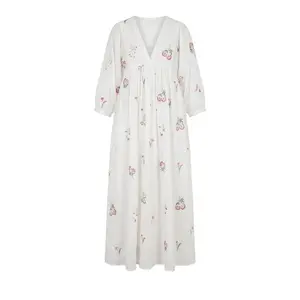 Adrift Clothing Cairo Boho Dress In Sunlit Grove - White