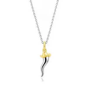 UNALOE Two Tone Sterling Silver Italian Horn Necklace With Cowboy Hat Detail - Gold/silver
