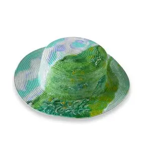 HEARTFELT LAYERS Van Gogh Wheat Field Sun Hat – Hand-painted Straw Impressionist Art - Green