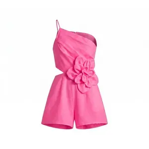 Yumi Kim One-shoulder Romper With 3d Rose Detail - Pink