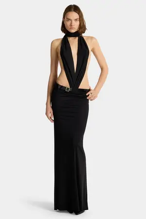 Dsquared2 Deep Cut Shiny Viscose Jersey Long Dress