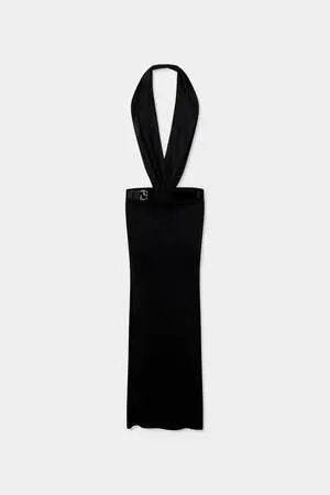 Dsquared2 Deep Cut Shiny Viscose Jersey Long Dress