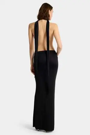 Dsquared2 Deep Cut Shiny Viscose Jersey Long Dress