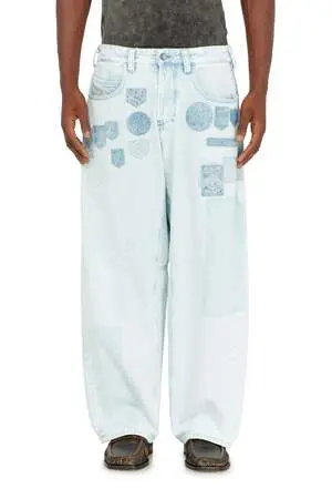 DIESEL® Relaxed Fit Wide Leg Jeans With Distressed Detailing - Blue