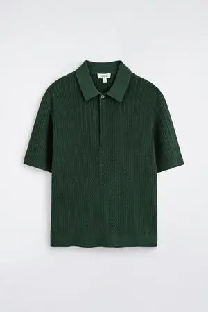 Cos Cable-knit Cotton-linen Polo Shirt - Green