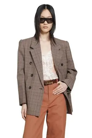 Chloé Checked Wool Blazer - Brown