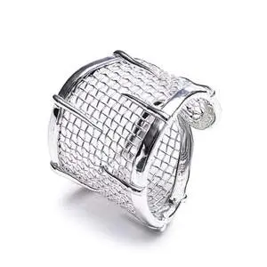 GERMAN KABIRSKI Tessera And Titanium Mesh Adjustable Open Band Ring - Silver