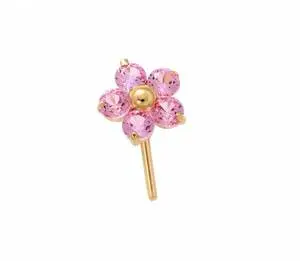ZAHAV JEWELRY 14k Solid Yellow Flower Nose Stud With Synthetic Corundum - Gold