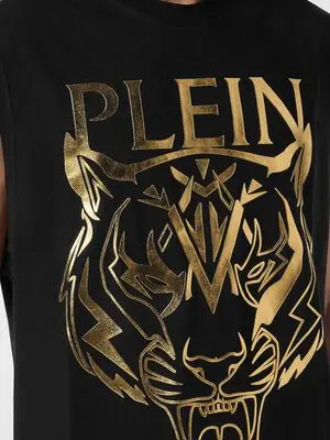PLEIN SPORT Cotton Tank Top With Graphic Logo Print - Black