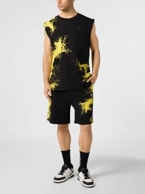PLEIN SPORT Jersey Abstract Print High-waist Jogging Shorts - Black