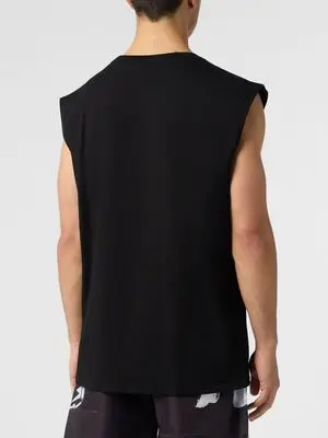 PLEIN SPORT Cotton Tank Top With Graphic Logo Print - Black