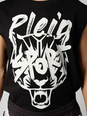PLEIN SPORT Cotton Tank Top With Graphic Logo Print - Black
