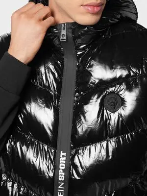 PLEIN SPORT Short Padded Nylon Puffer Jacket With Hood