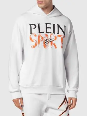 PLEIN SPORT Cotton Hoodie With Contrast Logo And America Pockets - White