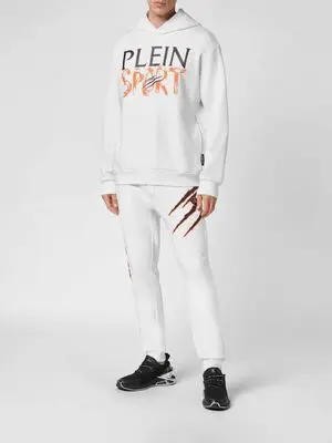 PLEIN SPORT Cotton Hoodie With Contrast Logo And America Pockets - White