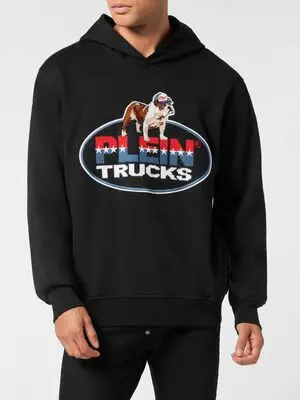 Philipp Plein Graphic Print Hooded Sweatshirt With Contrasting Logo - Black