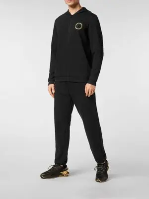 PLEIN SPORT Zipped Jersey Hoodie With Contrast Logo And America Pockets