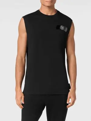 PLEIN SPORT Cotton Tank Top With Contrast Logo And Round Neck - Black