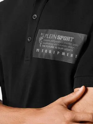PLEIN SPORT Short-sleeved Cotton Polo Shirt With Contrasting Logo - Black