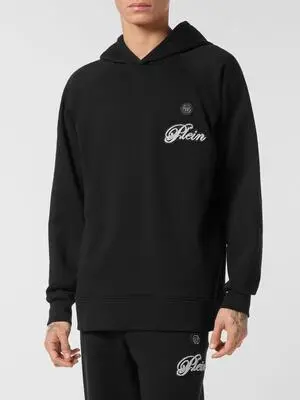 Philipp Plein Jersey Hoodie With Contrasting Logo - Black