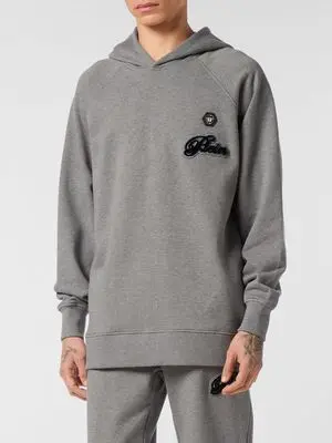 Philipp Plein Cotton Hoodie With Contrasting Logo - Grey