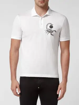 Philipp Plein Short-sleeved Cotton Polo Shirt With Contrasting Logo - White