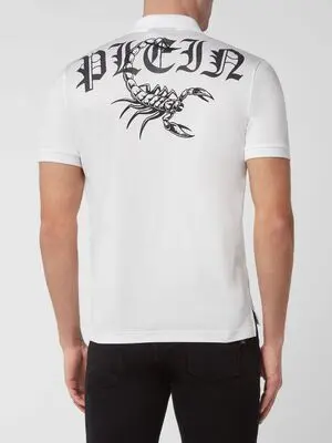 Philipp Plein Short-sleeved Cotton Polo Shirt With Contrasting Logo - White