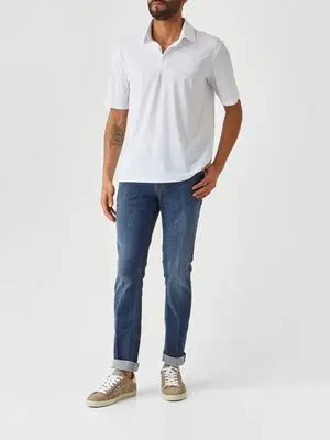 Herno Short-sleeved Cotton Polo Shirt With Classic Collar And Three-button Placket - White