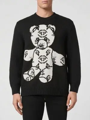 Philipp Plein Teddy Bear Print Wool Blend Crewneck Jumper