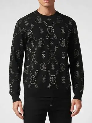 Philipp Plein Skull Motif Merino Wool Crewneck Jumper - Black