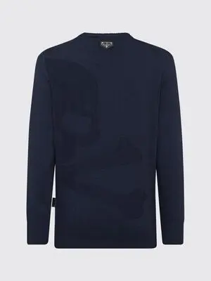 Philipp Plein Skull Print Wool And Cotton Crewneck Jumper For A Rock-inspired Look - Blue