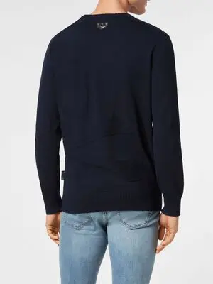 Philipp Plein Skull Print Wool And Cotton Crewneck Jumper For A Rock-inspired Look - Blue