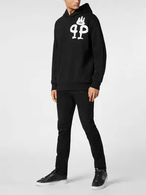 Philipp Plein Contrast Logo Cotton Hoodie - Black