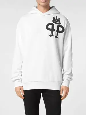 Philipp Plein Contrast Logo Cotton Hoodie - White