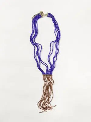 ALLUJEWELS Multi-strand Charleston Style Necklace With Bicolor Resin Beads - Blue