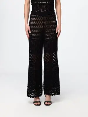 SEMICOUTURE Crocheted Wide Leg Trousers - Black