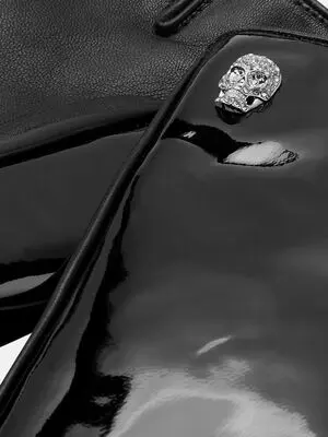 Philipp Plein Patent Leather Gloves With Skull Embellishment